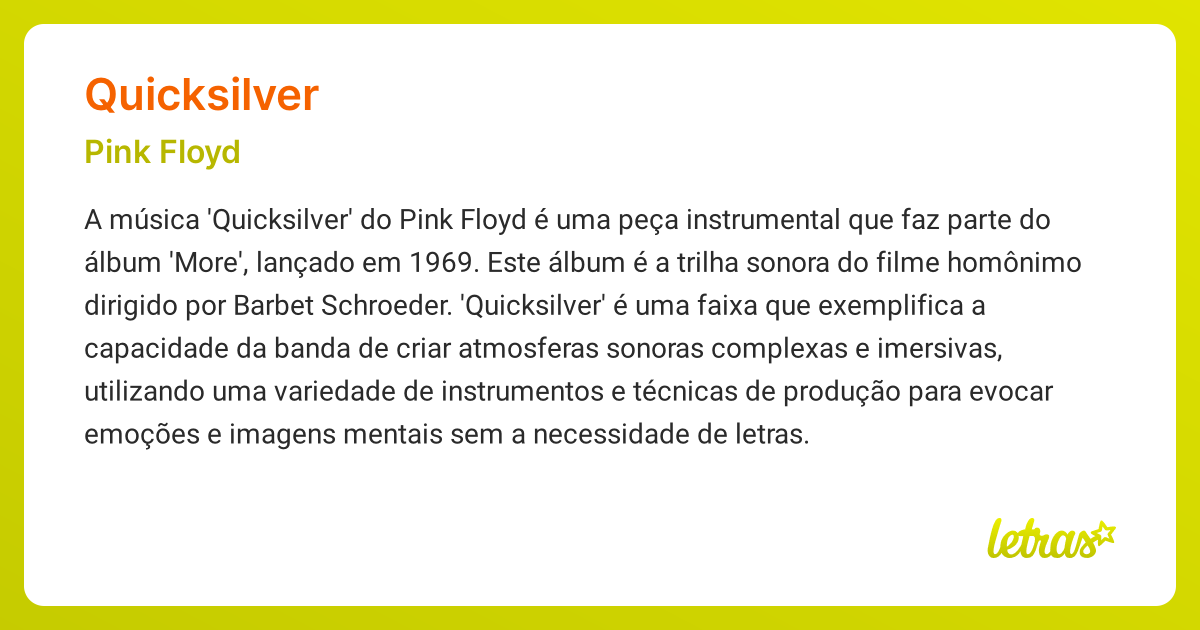 Significado da música QUICKSILVER (Pink Floyd) - LETRAS.MUS.BR