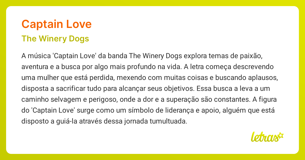 Significado da música CAPTAIN LOVE (The Winery Dogs) - LETRAS.MUS.BR