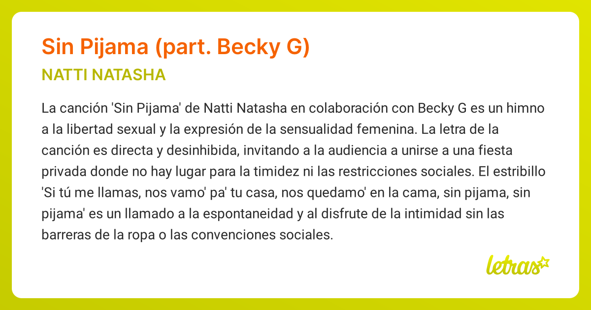 Significado de la canción SIN PIJAMA (PART. BECKY G) (NATTI NATASHA ...