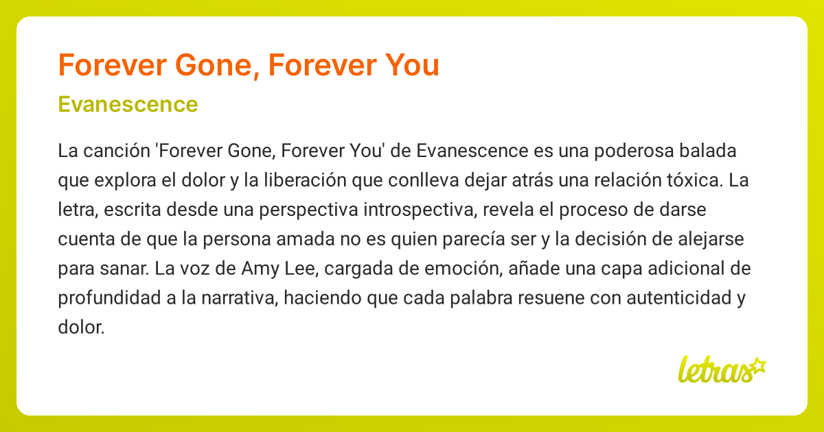 Significado de la canción FOREVER GONE, FOREVER YOU (Evanescence ...