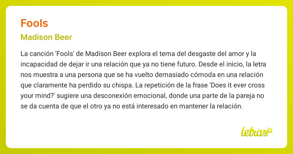Significado de la canción FOOLS (Madison Beer) - LETRAS.COM