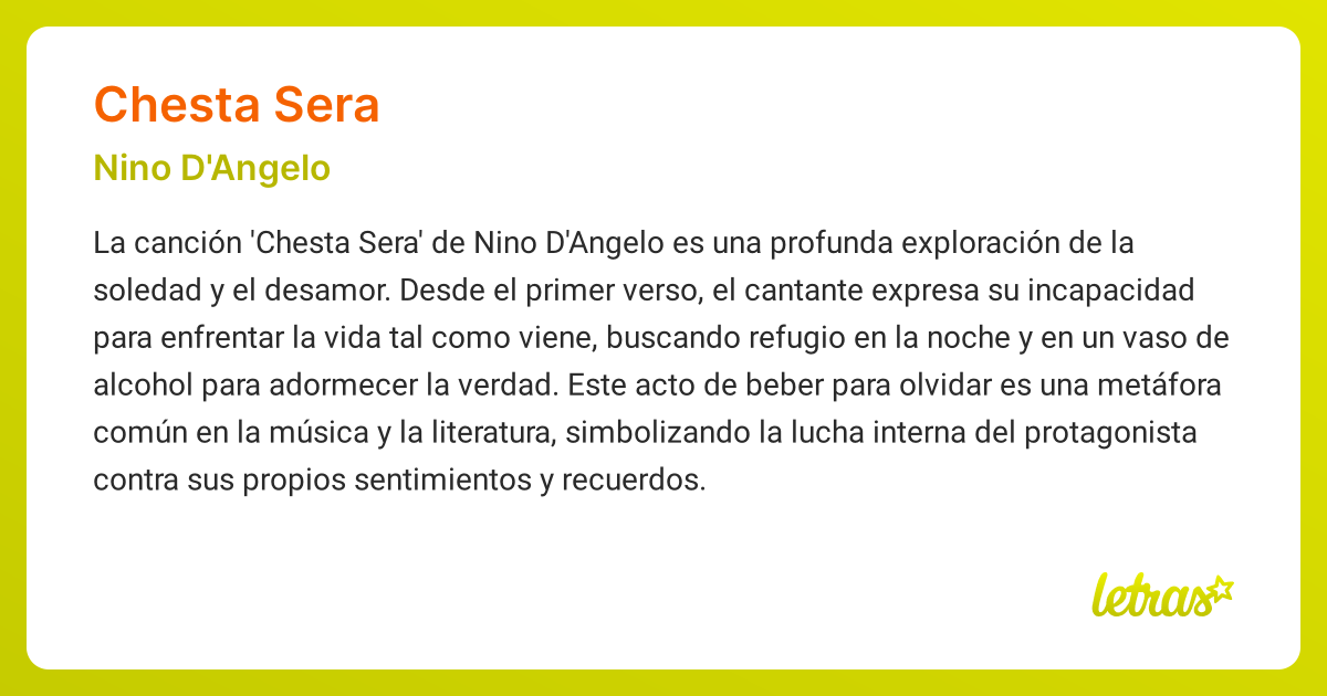 Significado de la canción CHESTA SERA (Nino D'Angelo) - LETRAS.COM