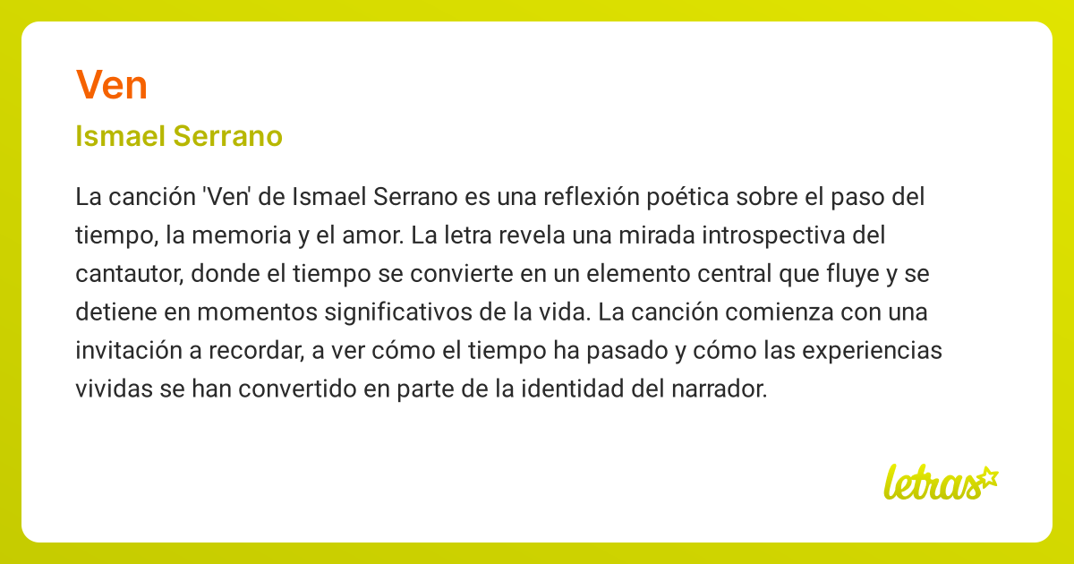 Significado de la canción VEN (Ismael Serrano) - LETRAS.COM