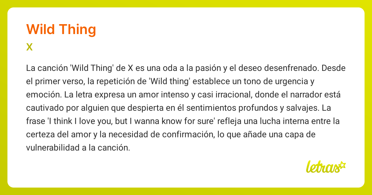 Significado de la canción WILD THING (X) - LETRAS.COM
