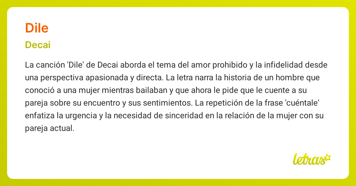 Significado de la canción DILE (Decai) - LETRAS.COM