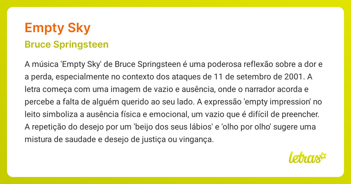 Significado da música EMPTY SKY (Bruce Springsteen) - LETRAS.MUS.BR