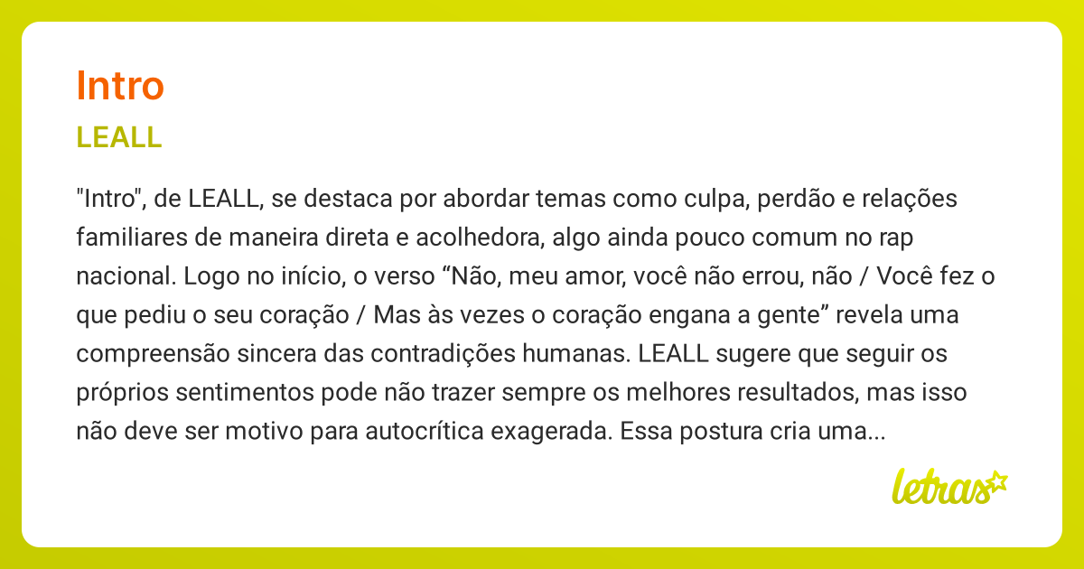 Significado da música INTRO (LEALL) - LETRAS.MUS.BR