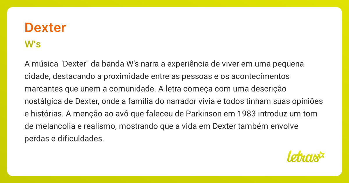 Significado da música DEXTER (W's) - LETRAS.MUS.BR