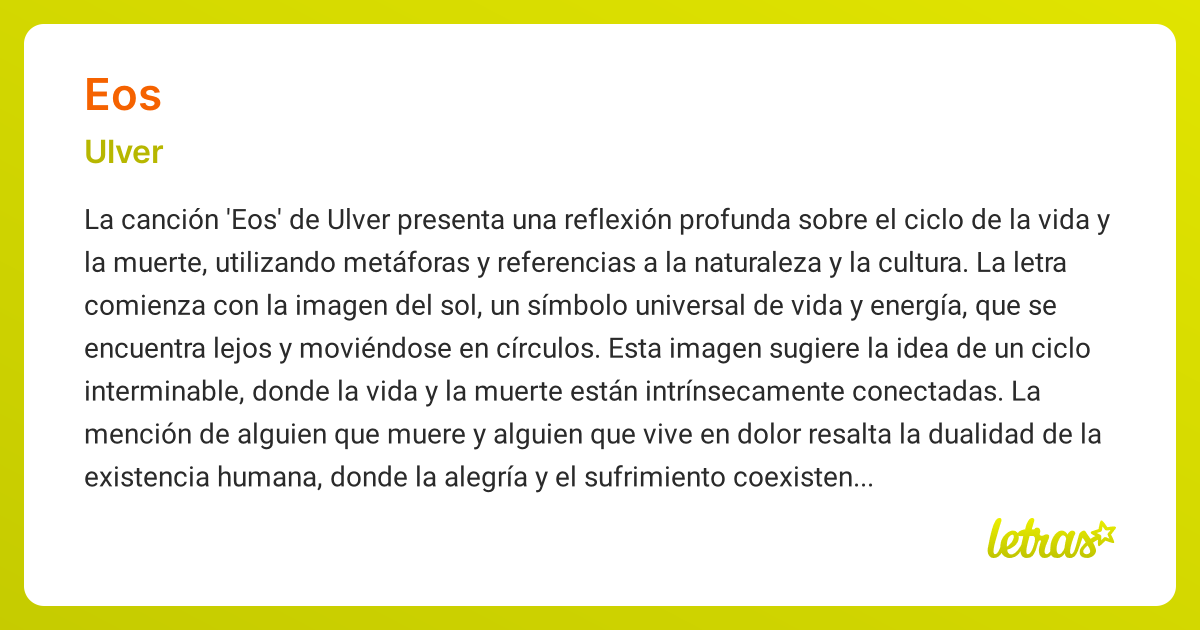 Significado de la canción EOS (Ulver) - LETRAS.COM