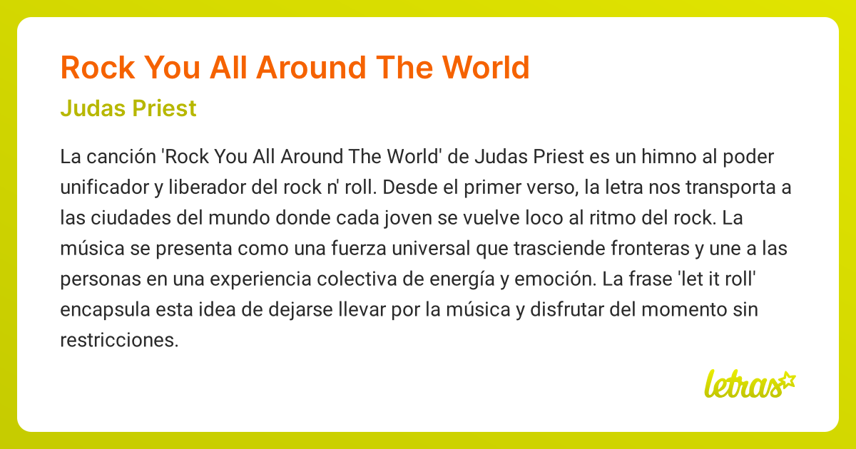 Significado de la canción ROCK YOU ALL AROUND THE WORLD (Judas Priest ...