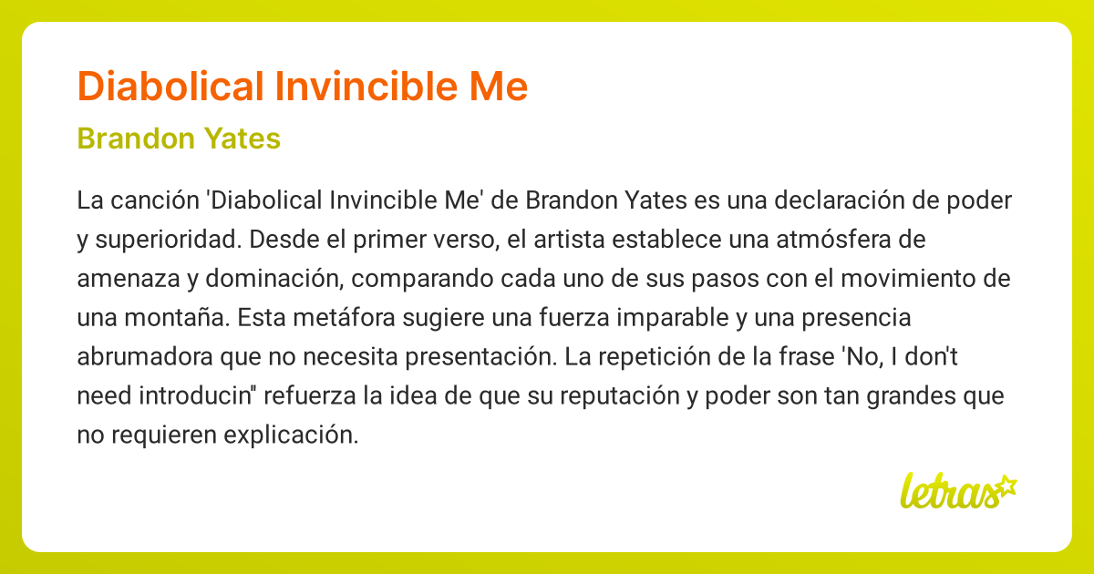 Significado de la canción DIABOLICAL INVINCIBLE ME (Brandon Yates ...