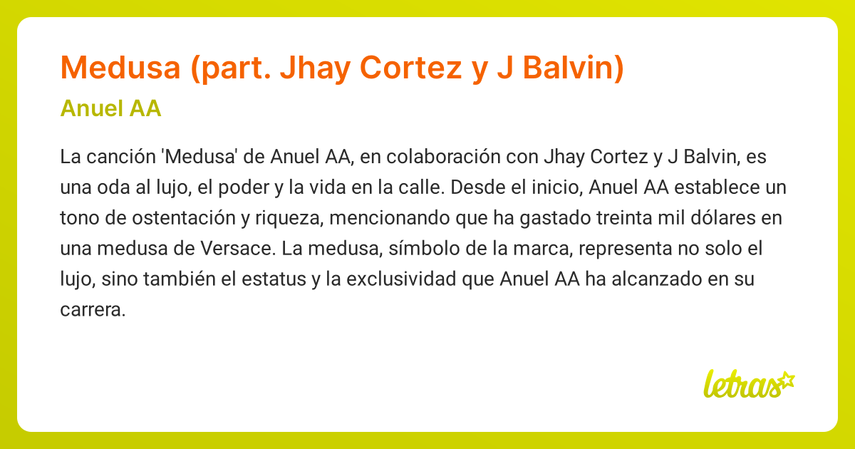 Significado de la canción Medusa (part. Jhay Cortez y J Balvin) (Anuel ...