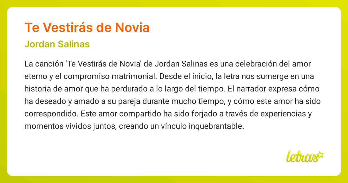 Significado de la canción TE VESTIRÁS DE NOVIA (Jordan Salinas ...