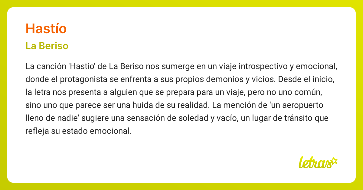 Significado de la canción HASTÍO (La Beriso) - LETRAS.COM