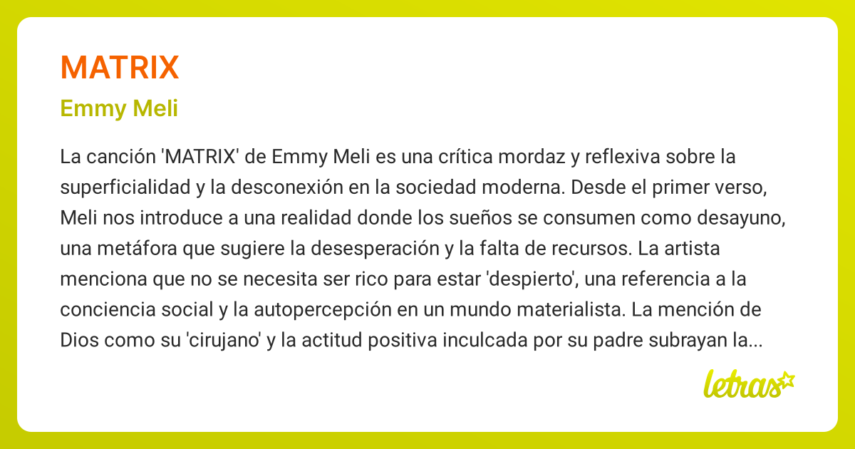 Significado de la canción MATRIX (Emmy Meli) - LETRAS.COM