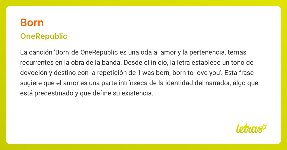 Significado de la canción BORN (OneRepublic) - LETRAS.COM