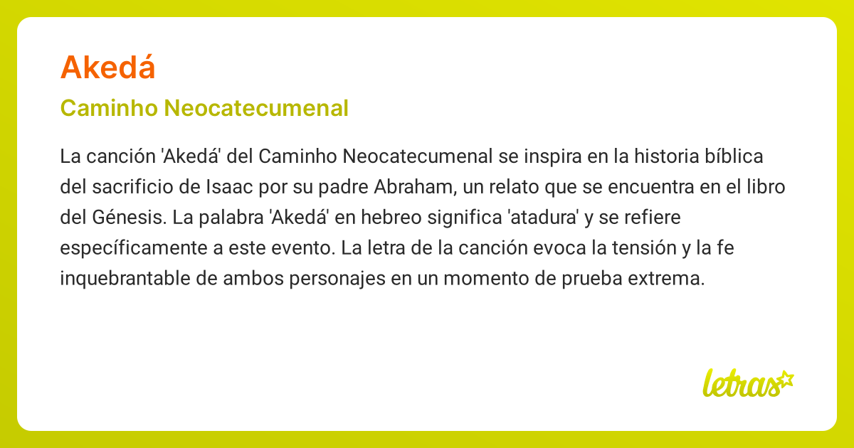 Significado de la canción AKEDÁ (Caminho Neocatecumenal) - LETRAS.COM