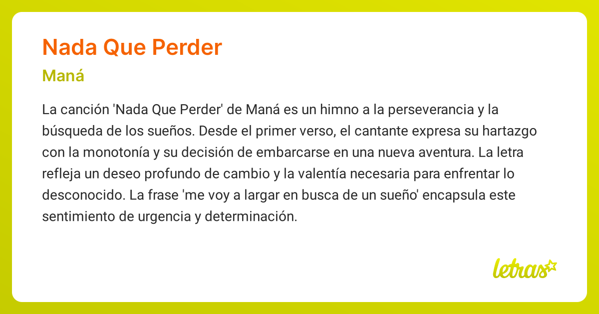 Significado de la canción NADA QUE PERDER (Maná) - LETRAS.COM