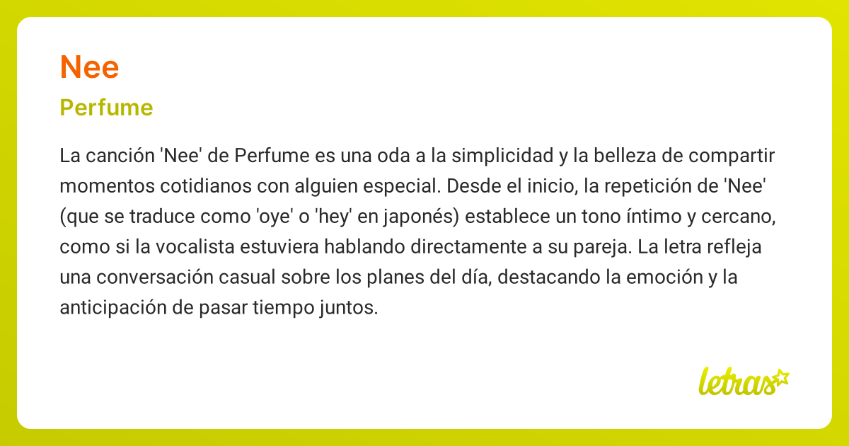 Significado de la canción NEE (Perfume) - LETRAS.COM