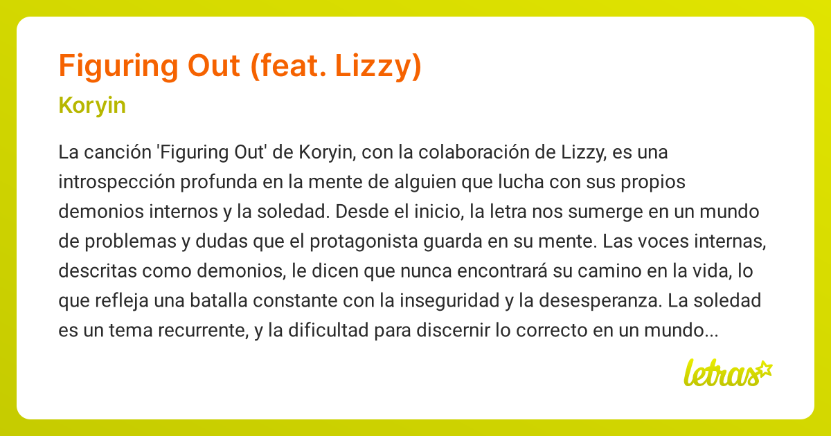 Significado de la canción FIGURING OUT (FEAT. LIZZY) (Koryin) - LETRAS.COM