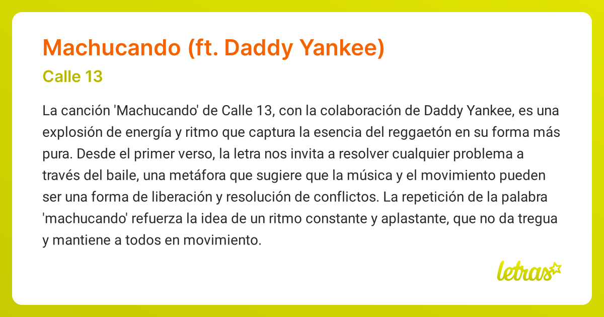 Significado de la canción MACHUCANDO (FT. DADDY YANKEE) (Calle 13 ...