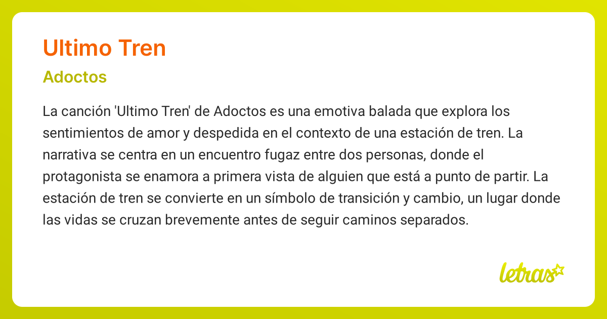Significado de la canción ULTIMO TREN (Adoctos) - LETRAS.COM