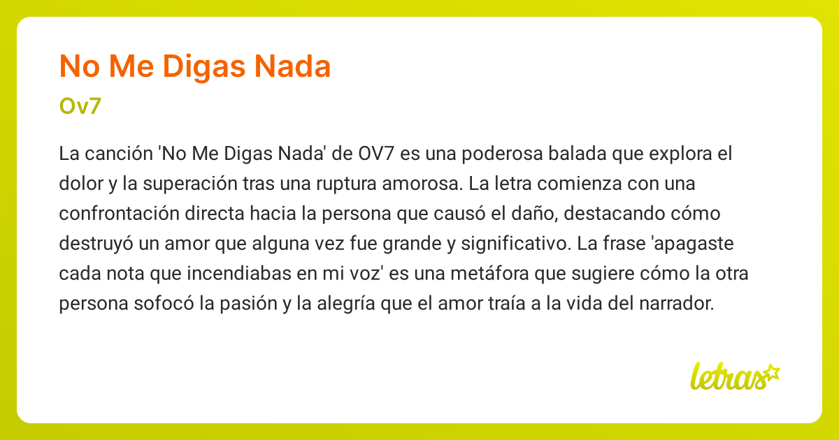 Significado de la canción NO ME DIGAS NADA (Ov7) - LETRAS.COM