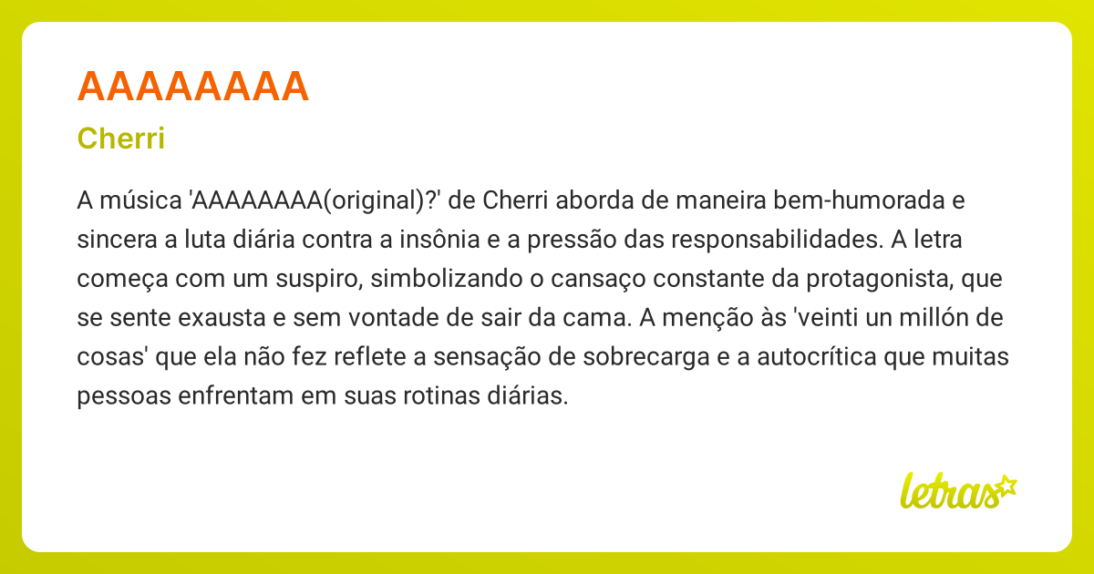 Significado da música AAAAAAAA (Cherri) - LETRAS.MUS.BR