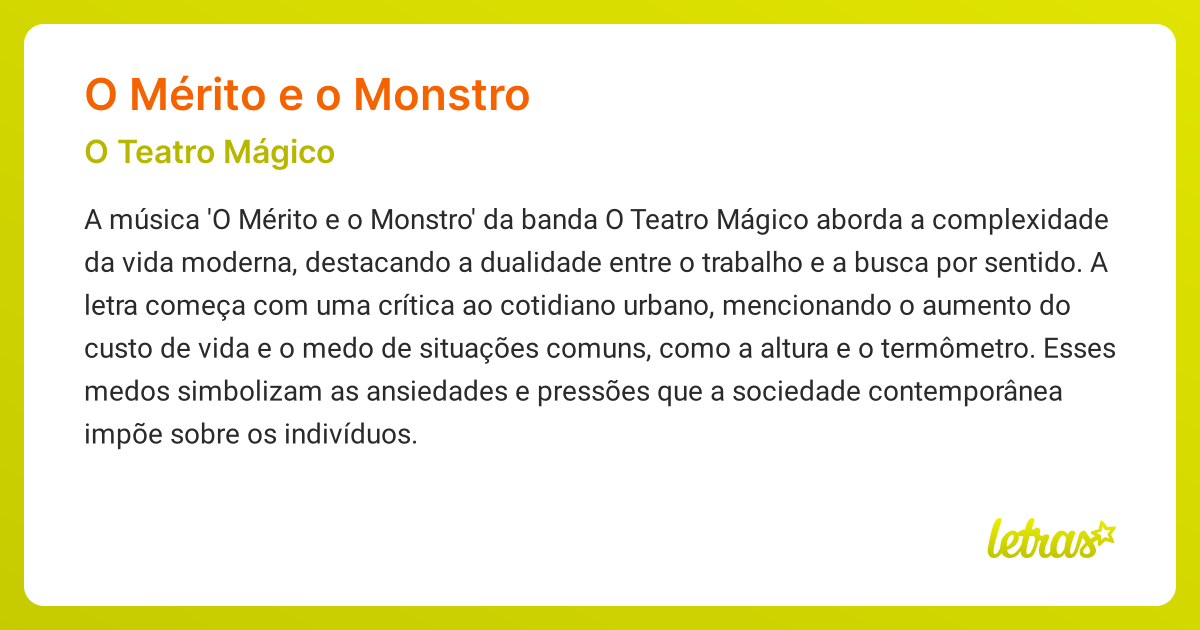 Significado da música O MÉRITO E O MONSTRO (O Teatro Mágico) - LETRAS ...
