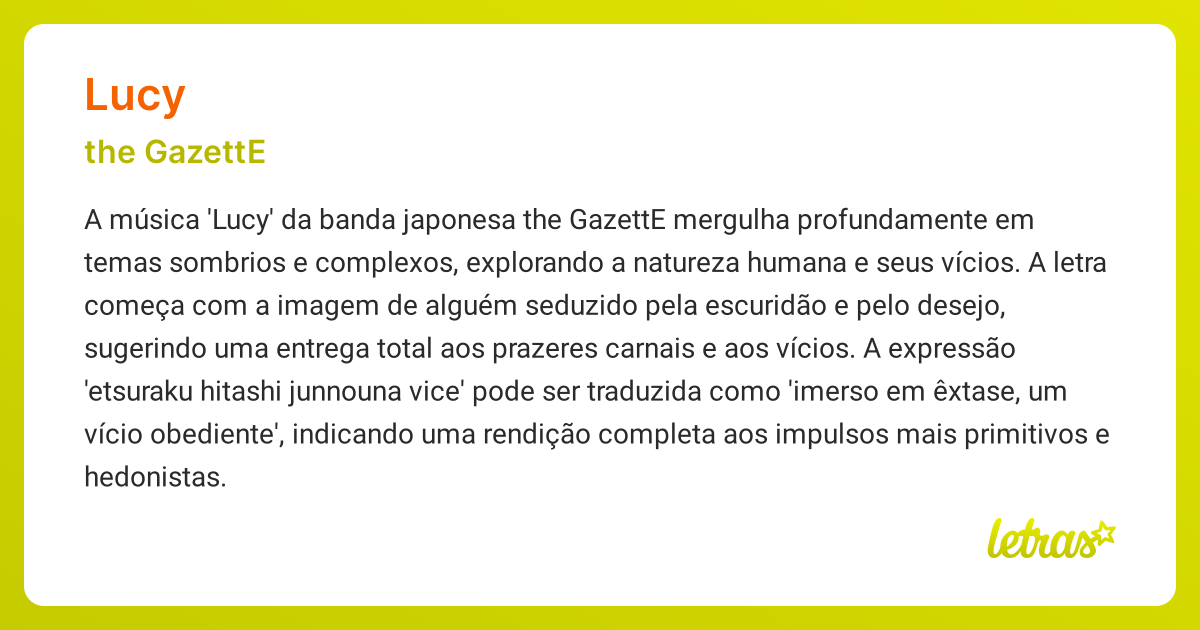 Significado da música LUCY (the GazettE) - LETRAS.MUS.BR