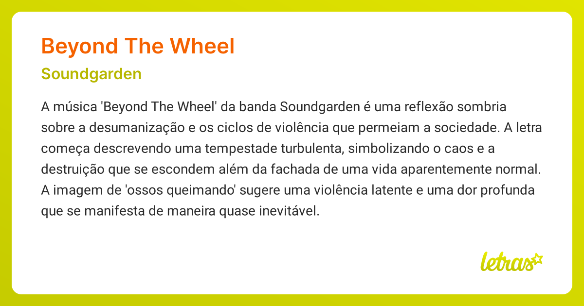 Significado da música BEYOND THE WHEEL (Soundgarden) - LETRAS.MUS.BR
