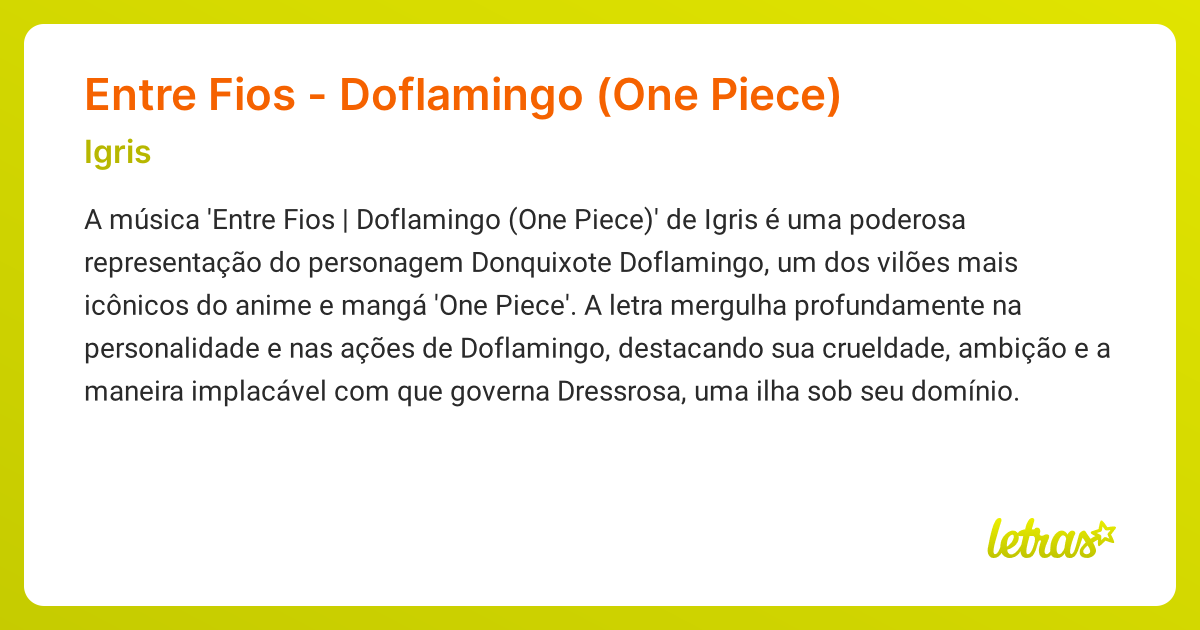 Significado da música Entre Fios | Doflamingo (One Piece) (Igris ...