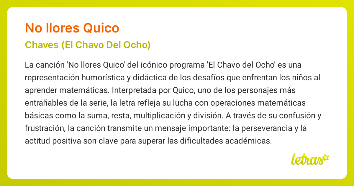Significado de la canción NO LLORES QUICO (Chaves (El Chavo Del Ocho ...