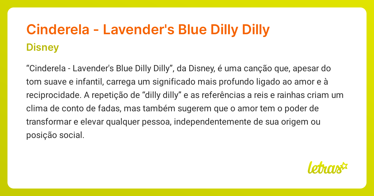 Significado da música Cinderela - Lavender's Blue Dilly Dilly (Disney ...