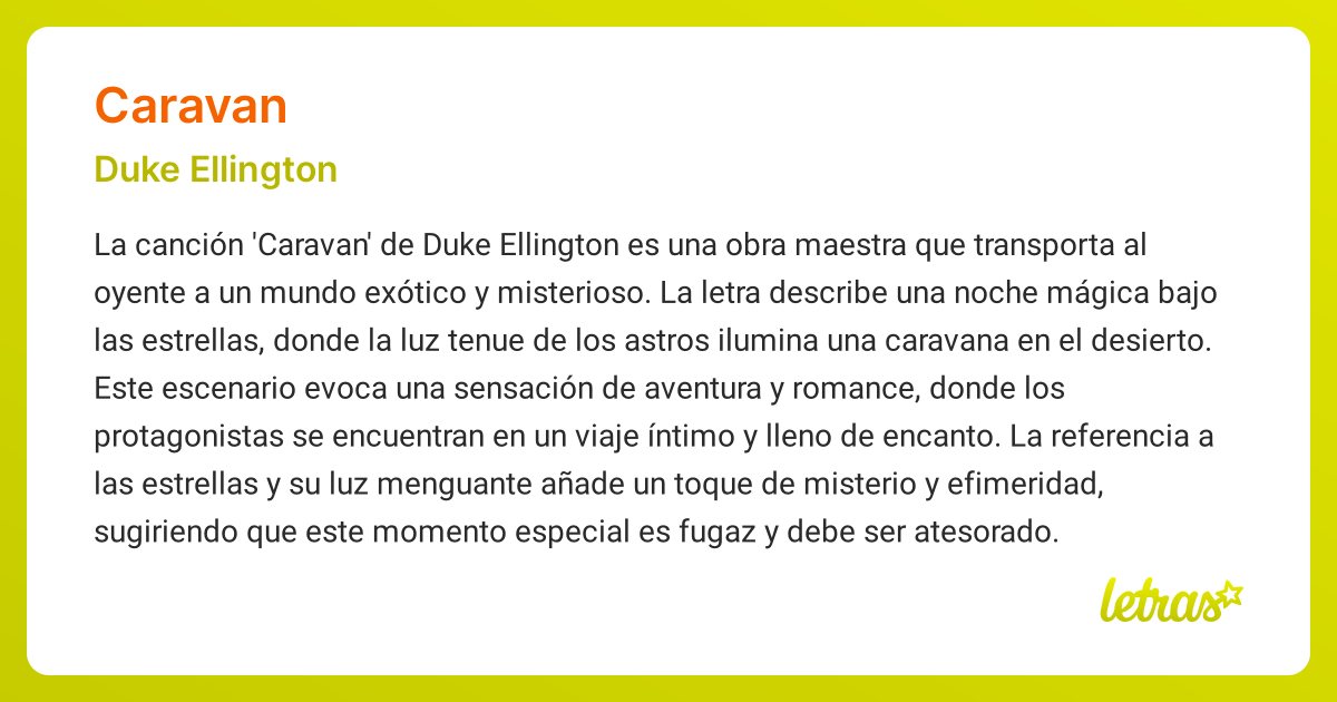 Significado de la canción CARAVAN (Duke Ellington) - LETRAS.COM