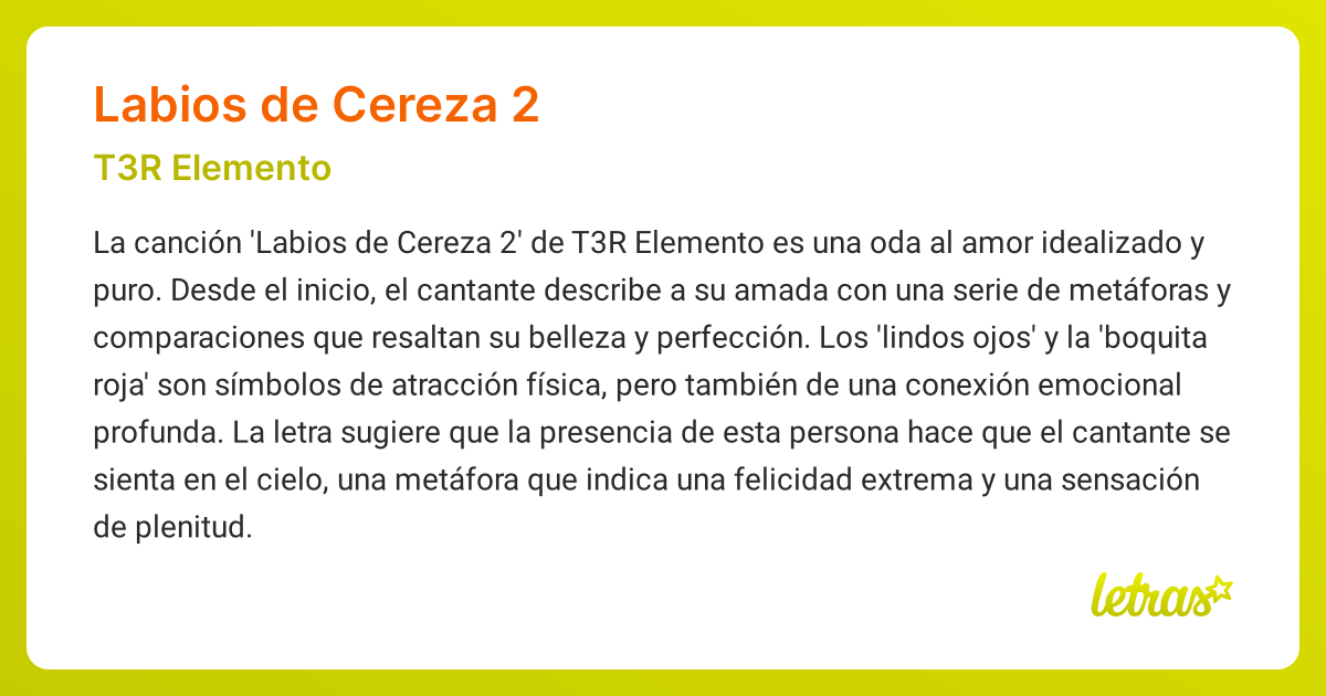 Significado de la canción LABIOS DE CEREZA 2 (T3R Elemento) - LETRAS.COM