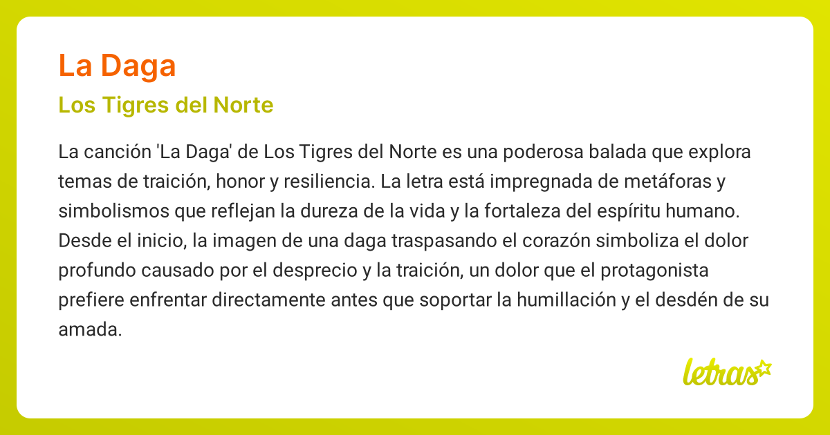 Significado de la canción LA DAGA (Los Tigres del Norte) - LETRAS.COM