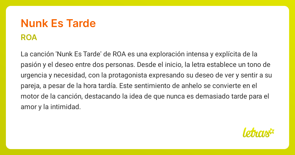 Significado de la canción NUNK ES TARDE (ROA) - LETRAS.COM