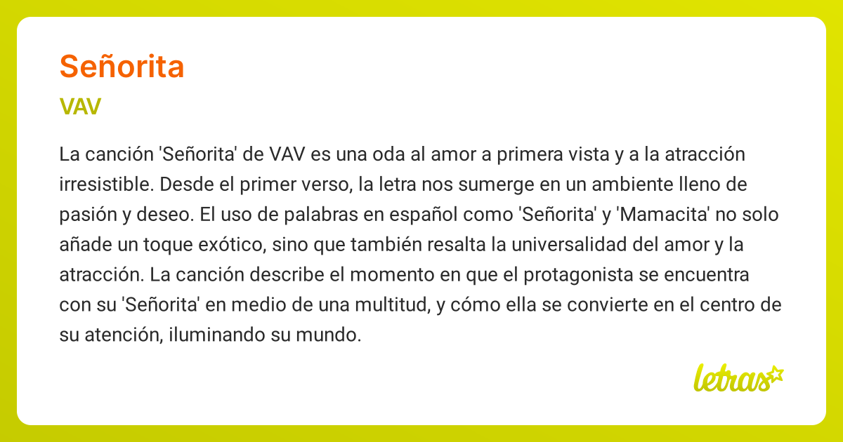 Significado de la canción SEÑORITA (VAV) - LETRAS.COM