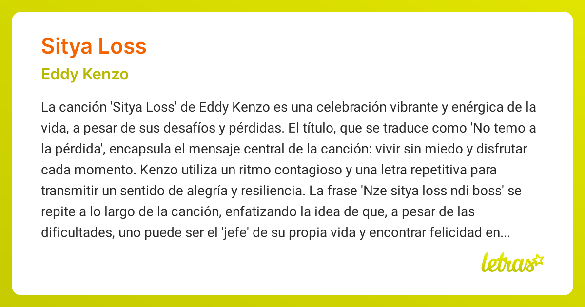 Significado de la canción SITYA LOSS (Eddy Kenzo) - LETRAS.COM
