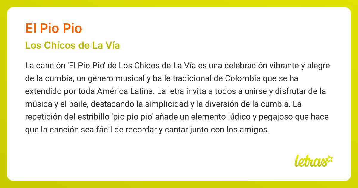 Significado de la canción EL PIO PIO (Los Chicos de La Vía) - LETRAS.COM