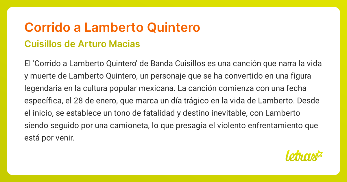 Significado de la canción CORRIDO A LAMBERTO QUINTERO (Banda Cuisillos ...
