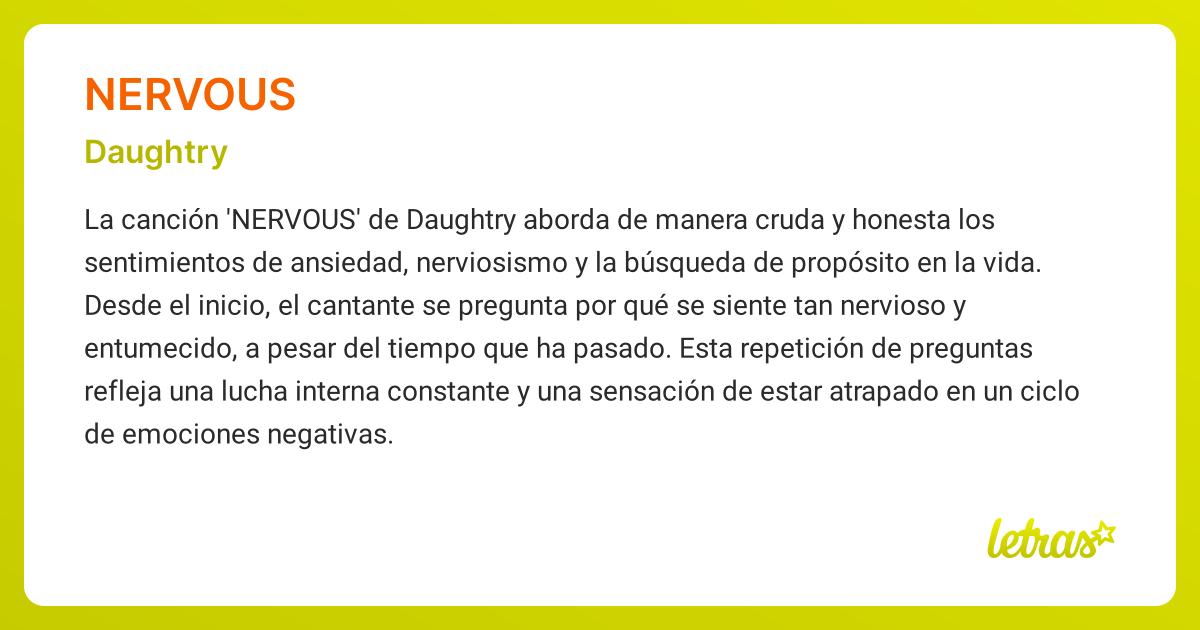 Significado de la canción NERVOUS (Daughtry) - LETRAS.COM