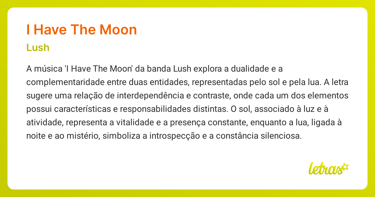 Significado da música I HAVE THE MOON (Lush) - LETRAS.MUS.BR