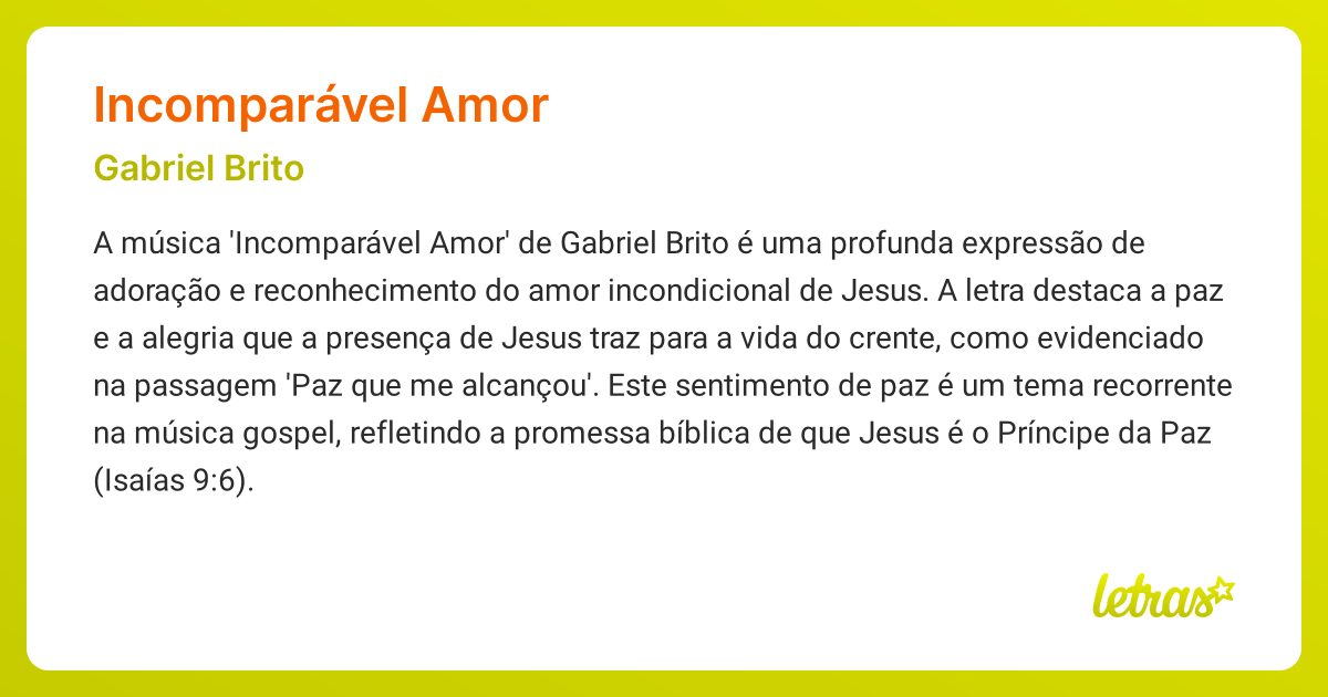 Significado da música INCOMPARÁVEL AMOR (Gabriel Brito) - LETRAS.MUS.BR