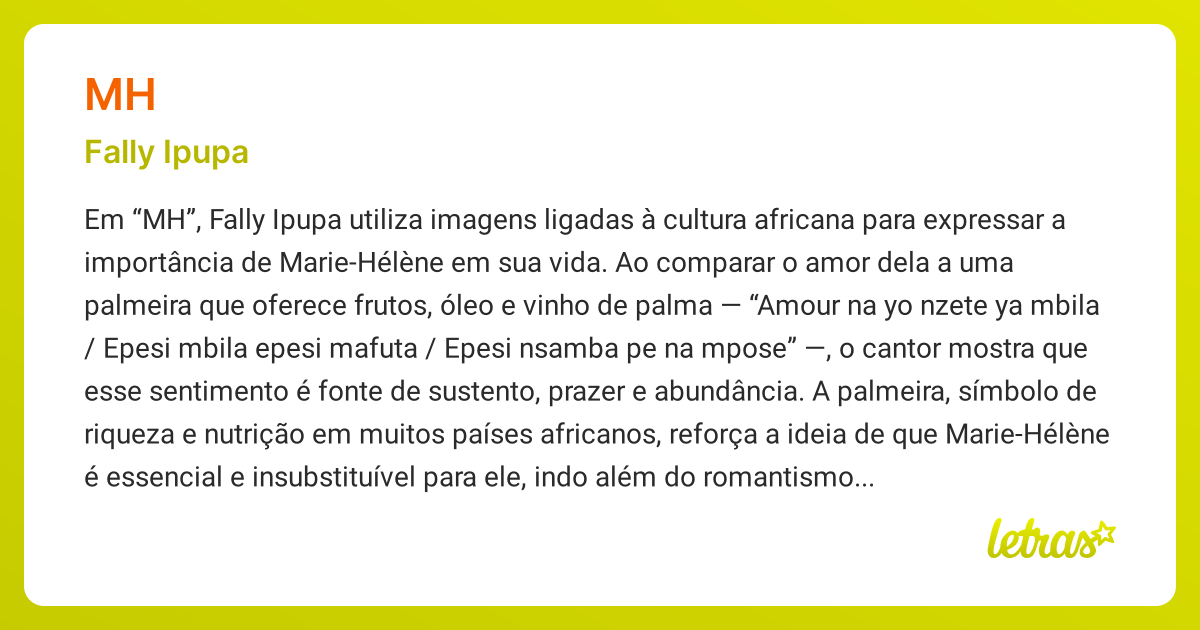 Significado da música MH (Fally Ipupa) - LETRAS.MUS.BR
