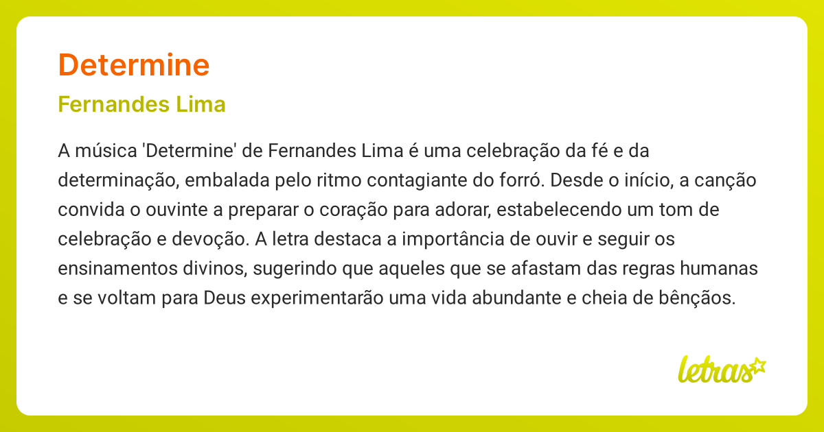 Significado da música DETERMINE (Fernandes Lima) - LETRAS.MUS.BR
