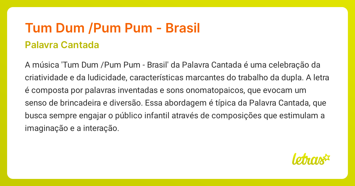 Significado da música TUM DUM /PUM PUM - BRASIL (Palavra Cantada ...