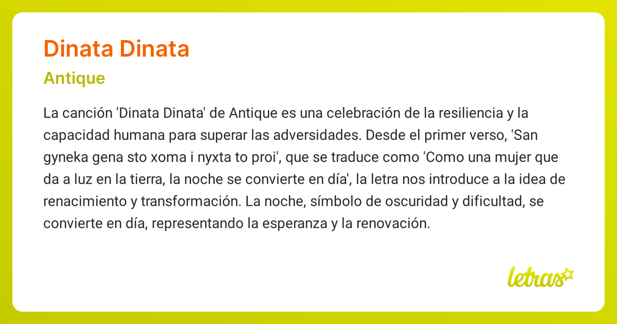 Significado de la canción DINATA DINATA (Antique) - LETRAS.COM