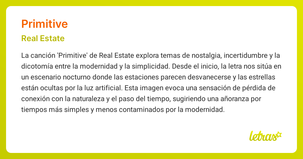 Significado de la canción PRIMITIVE (Real Estate) - LETRAS.COM